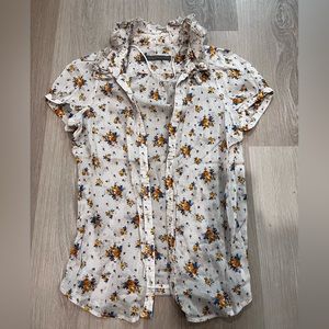 Zara | Tops | Zara Floral Shirt With Ruffle Neck Detail | Poshmark